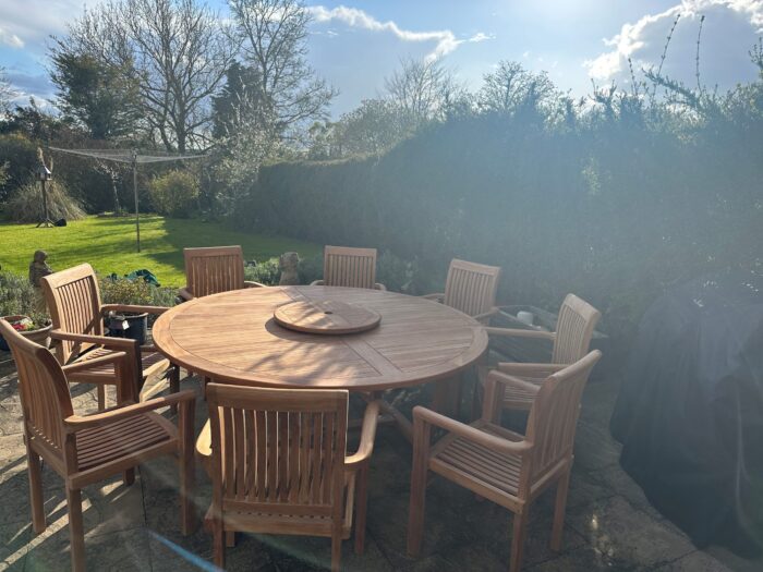 Round Solid Table 180cm And 8 Chairs Pacific Teak 4951